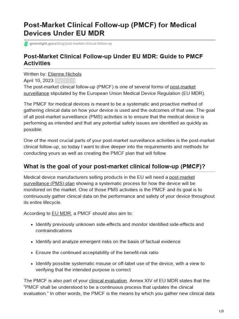 EU MDR PMCF Guide for Manufacturers | PDF | Medical Device | Data