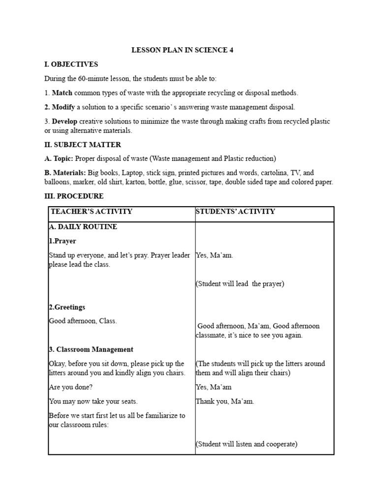 Waste Management Lesson Plan for Kids | PDF | Waste Management | Waste