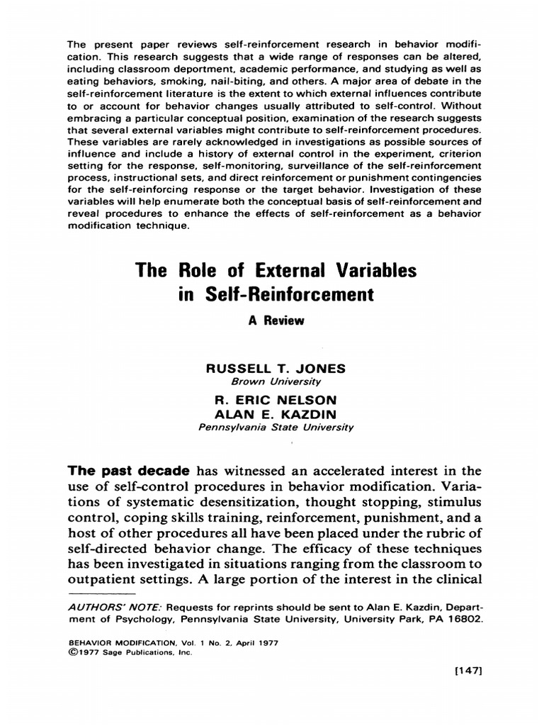 The Role of External Variables in Self - Reinforcement | PDF