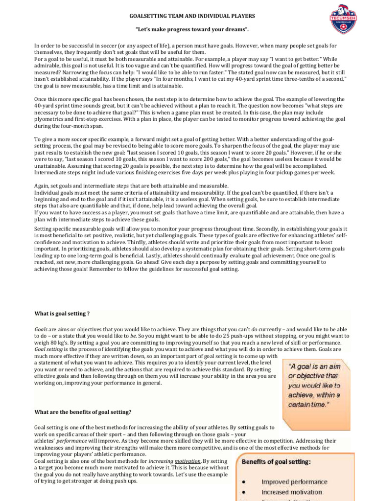 Effective Goal Setting for Soccer Players | PDF | Goal | Goal Setting