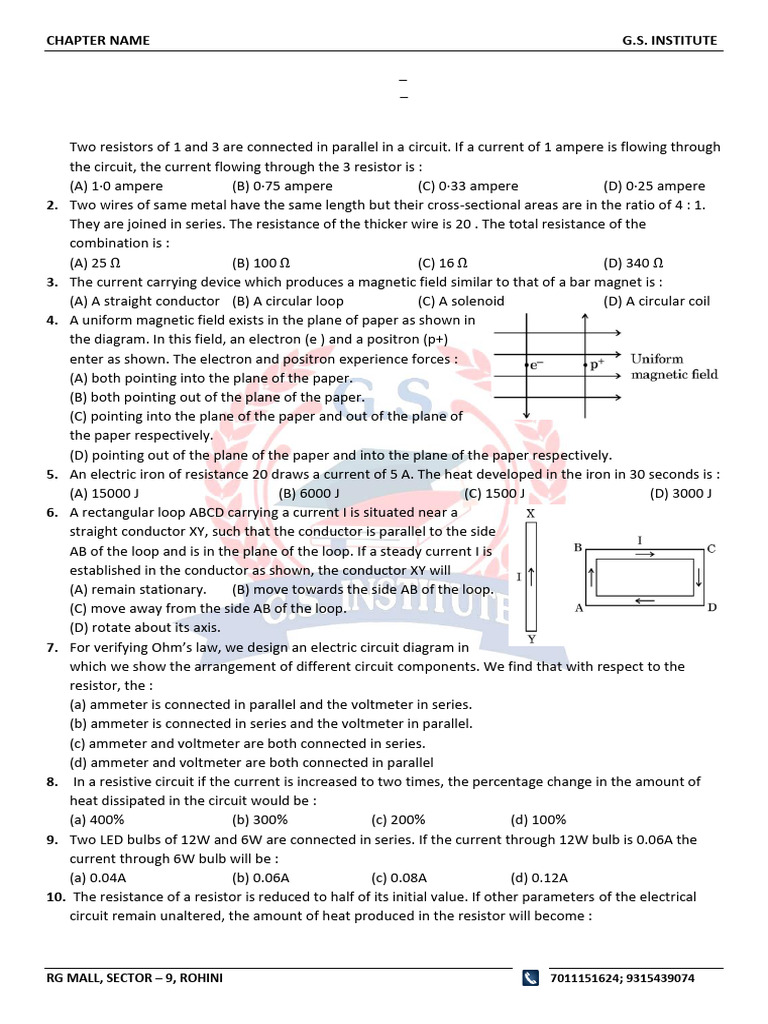 80marks Electricty, Magnetism 10th Phy | PDF | Series And Parallel Circuits | Magnetic Field