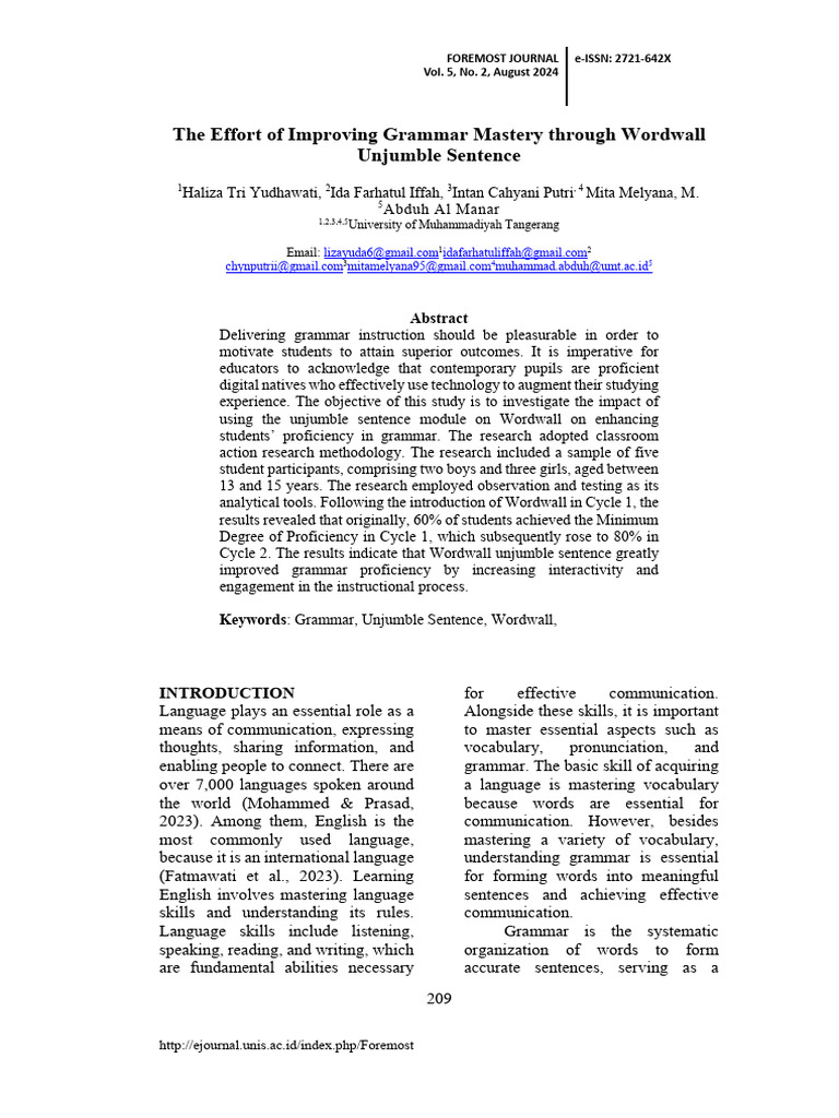 The Effort of Improving Grammar Mastery Through Wo | PDF | Reading ...