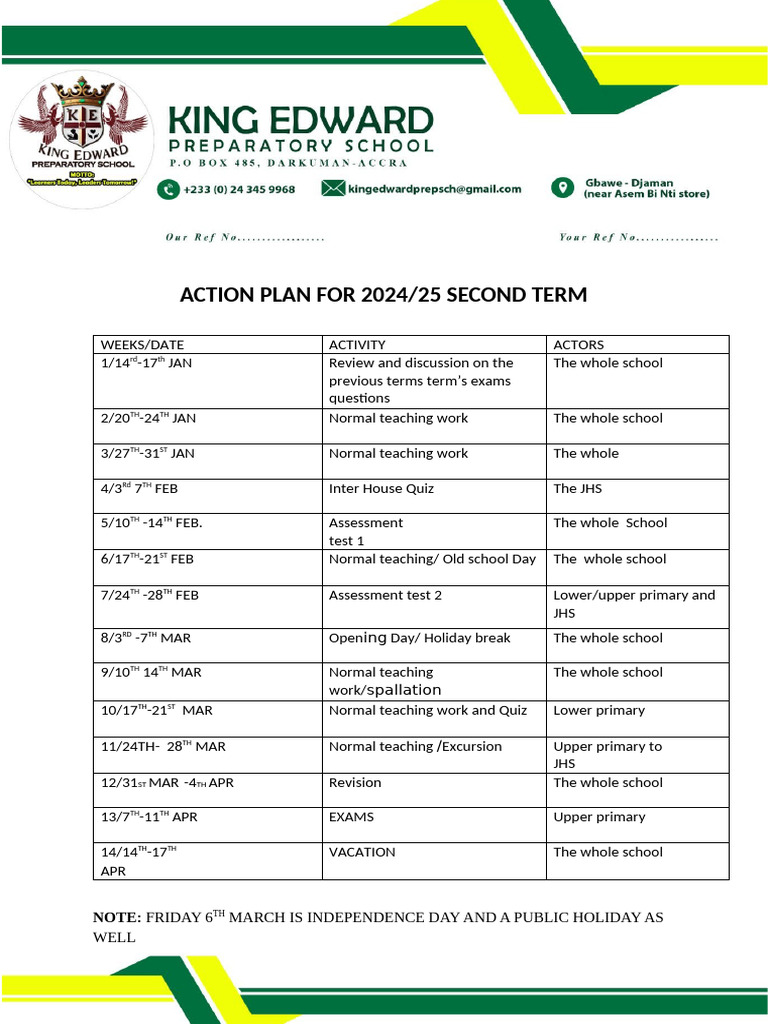 2024/25 Second Term Action Plan | PDF