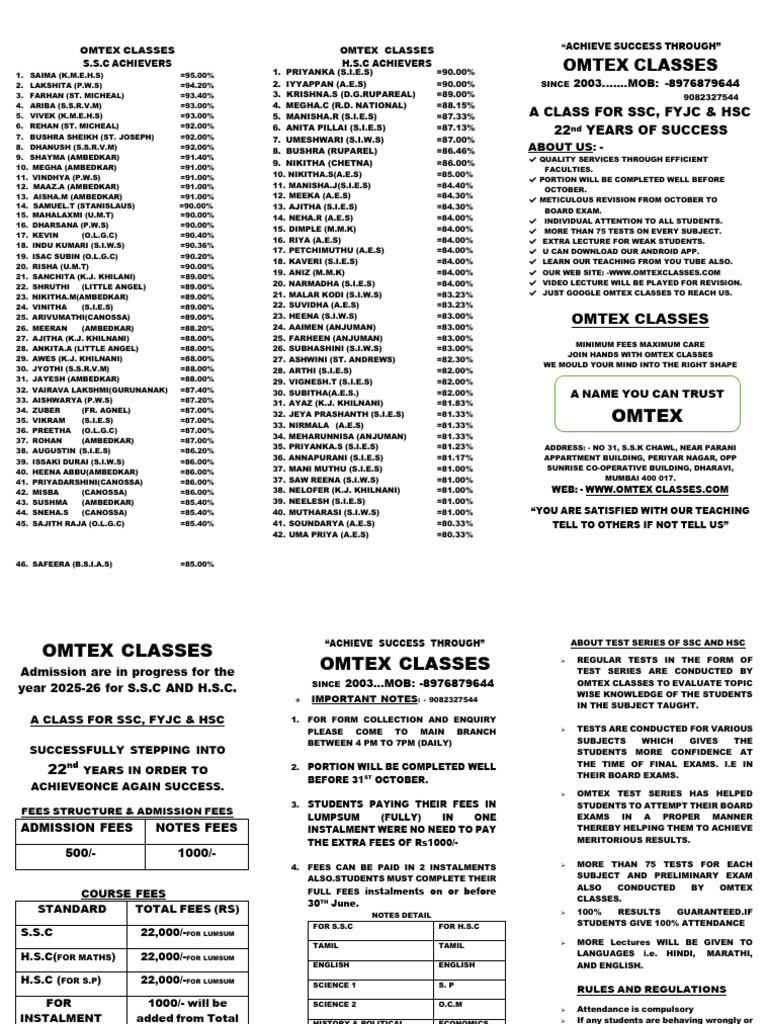 OMTEX Classes: SSC & HSC Success Guide | PDF | Secondary Education ...