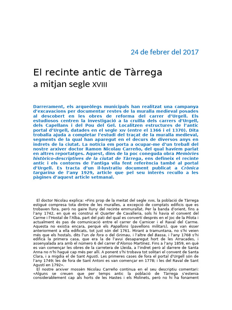 2.-24 Febrer 2017 - El Recinte Antic de Tàrrega A Mitjans Del Segle ...