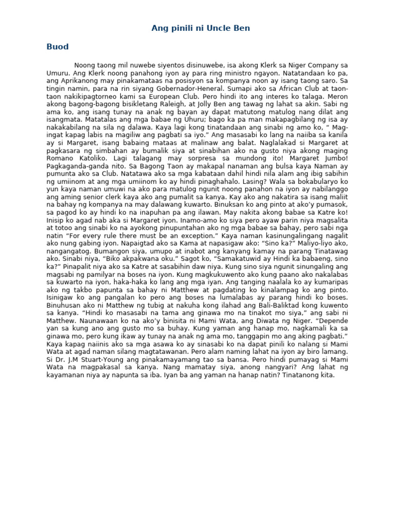 Ang Pinili Ni Uncle Ben | PDF