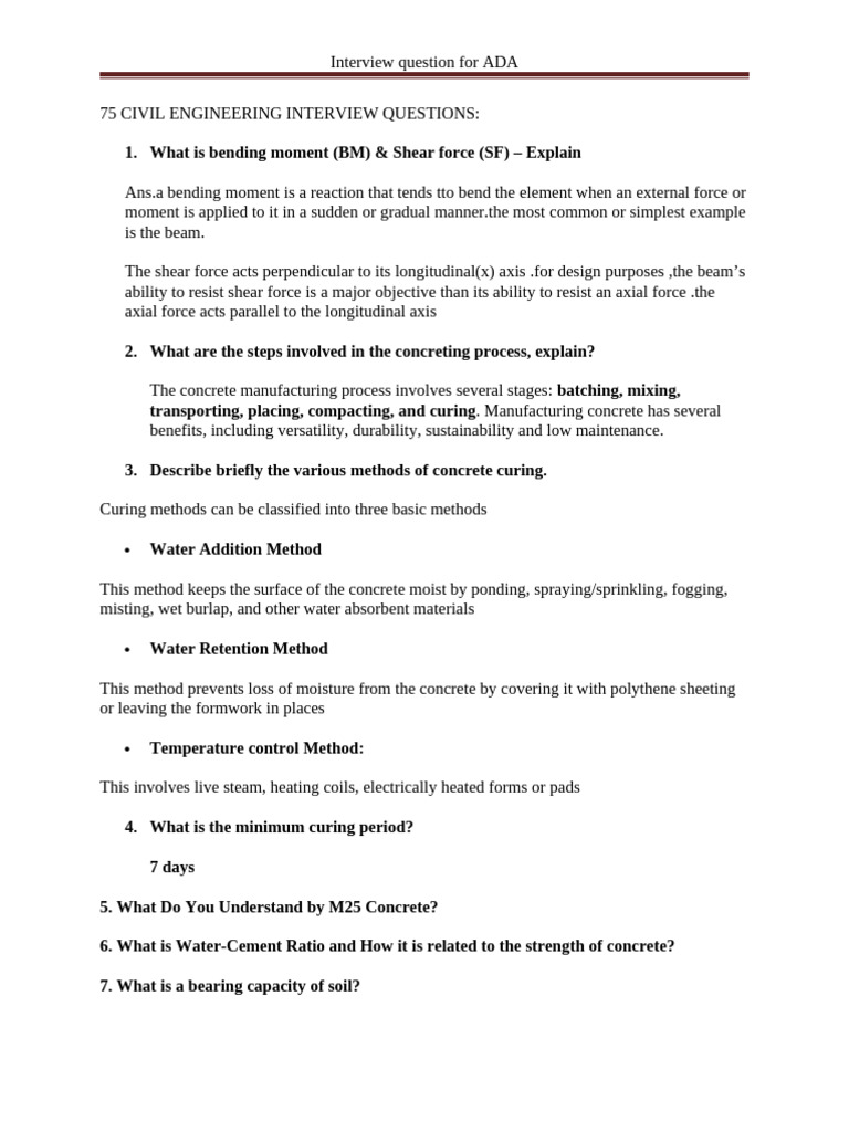 75 Civil Engineering Interview Questions | PDF | Concrete | Buckling