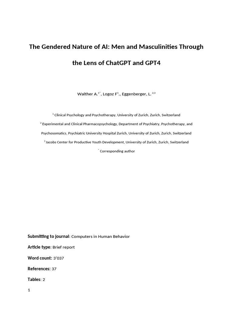 ChatGPT GPT4 Manuscript Preprint 2023 07 07 | PDF | Masculinity | Artificial Intelligence