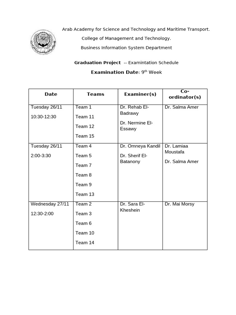 AASTMT BIS Exam Schedule Nov 26-27 | PDF