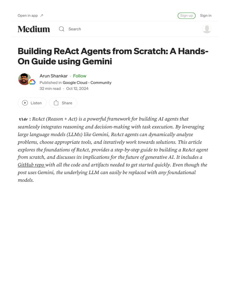 AI Agents: Building with ReAct & Gemini | PDF | Artificial Intelligence | Intelligence (AI ...