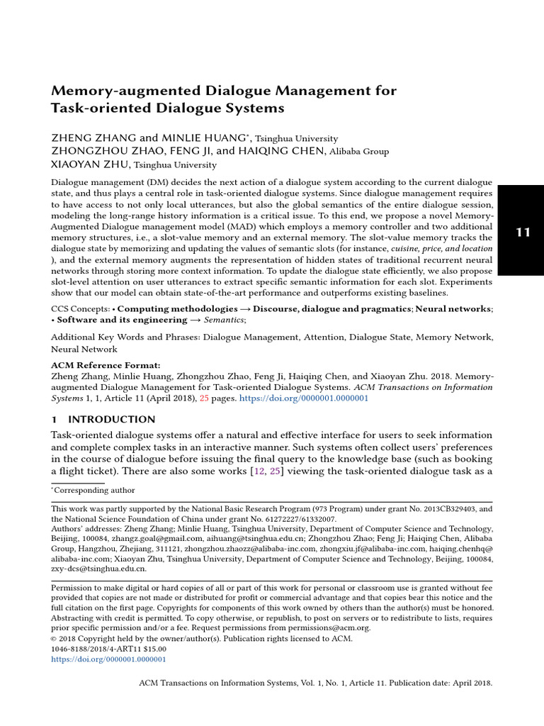 Memory-Augmented Dialogue Management For Task-Oriented Dialogue Systems | PDF | Applied Mathematics