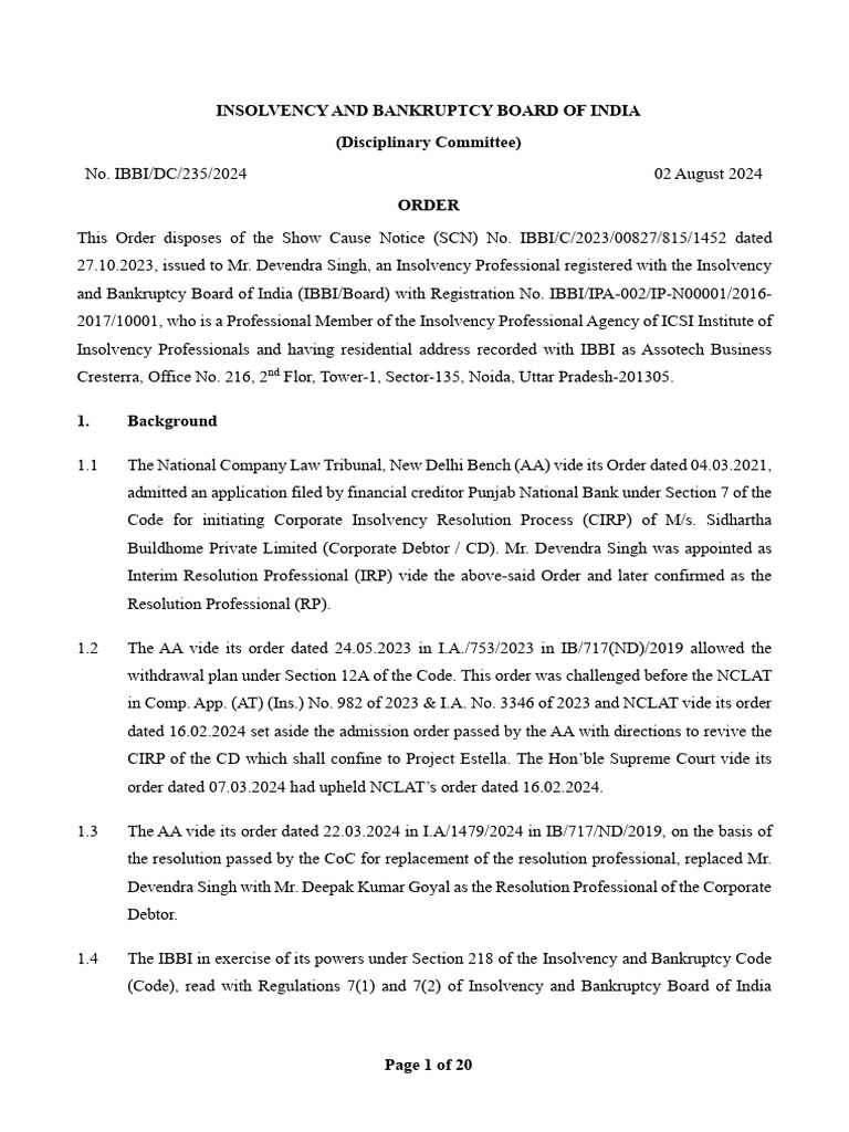 Devendra Singh RP Suspension Order | PDF | Bankruptcy | Going Concern