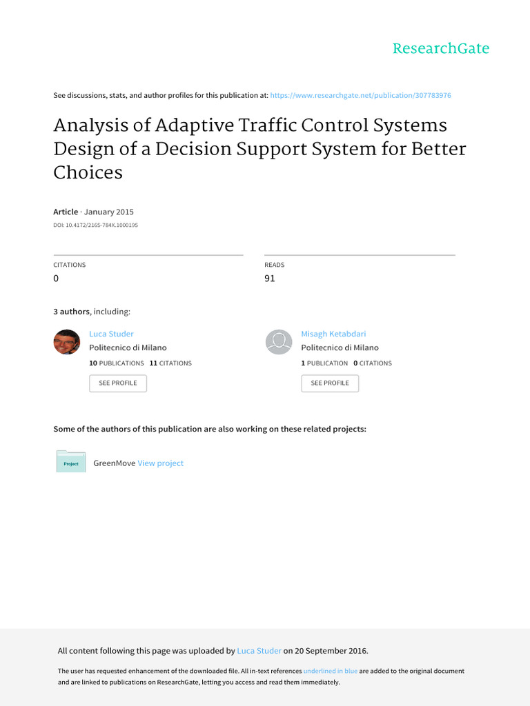 Analysis of Adaptive Traffic Control Systems Desig | PDF | Traffic | Air Pollution