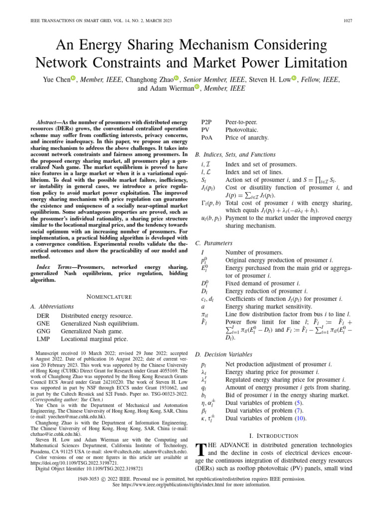 Energy Sharing Mechanism for Prosumers | PDF | Economic Equilibrium ...