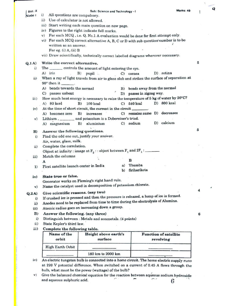 XTH SCIENCE-I 5 PRACTICE PAPERS | PDF