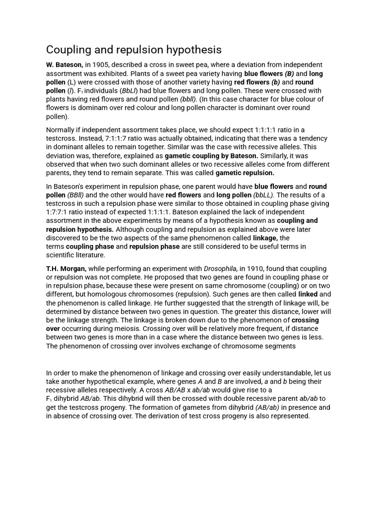 Coupling 0 Repulsion Hypothesis | PDF | Genetic Linkage | Biological ...