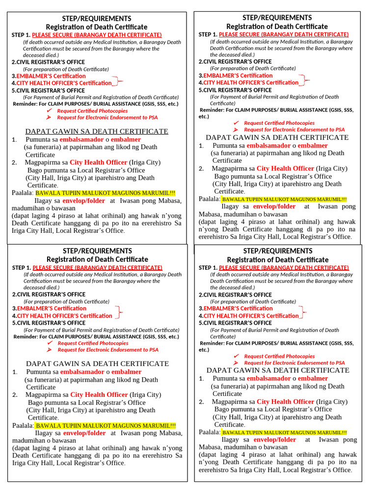 Death Certificate Registration Guide | PDF | Death Certificate | Traditions