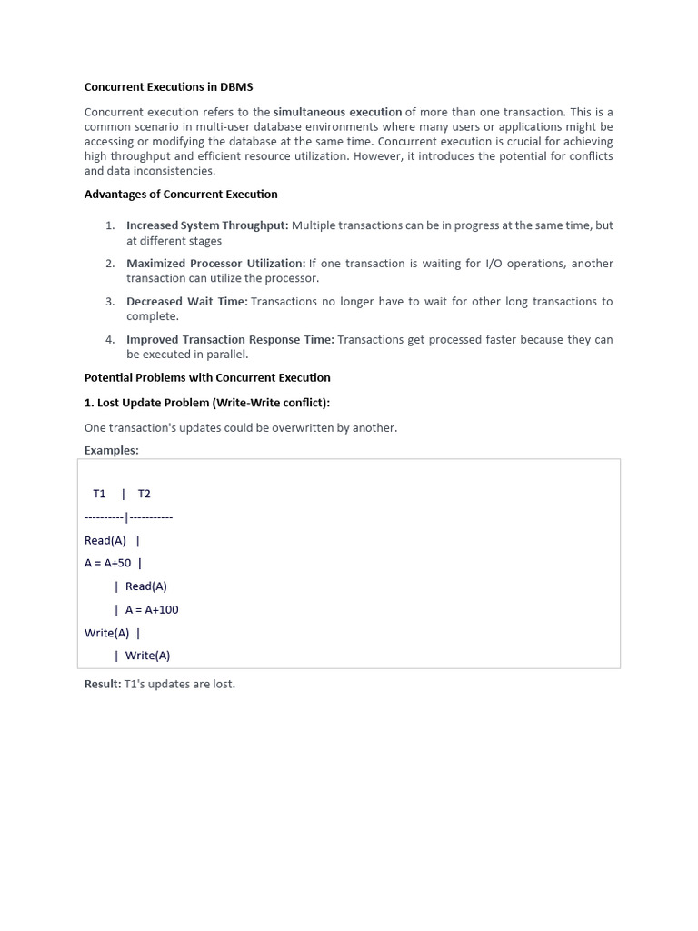 Concurrent Executions In Dbms Pdf Database Transaction Databases