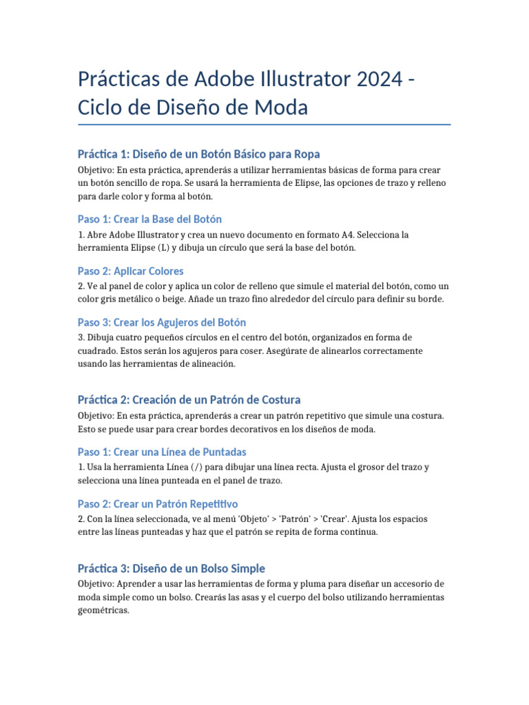 Prácticas de Diseño en Illustrator 2024 | PDF | Ropa | Moda