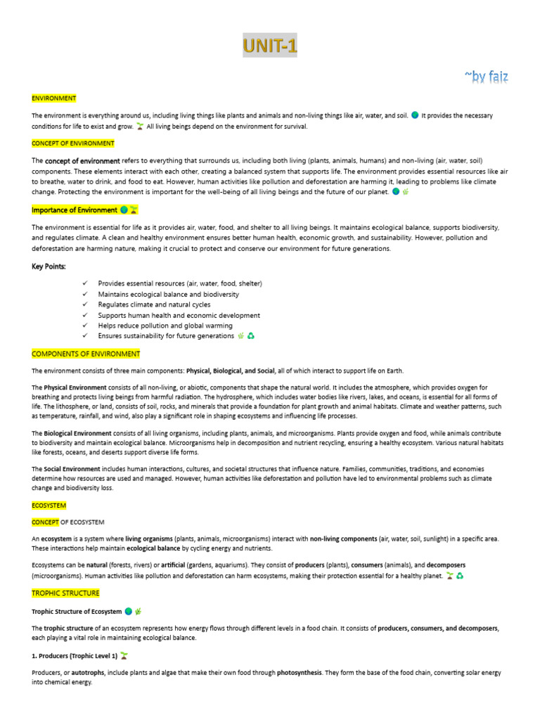 UNIT 1,2 Environmental Science | PDF | Waste | Food Web
