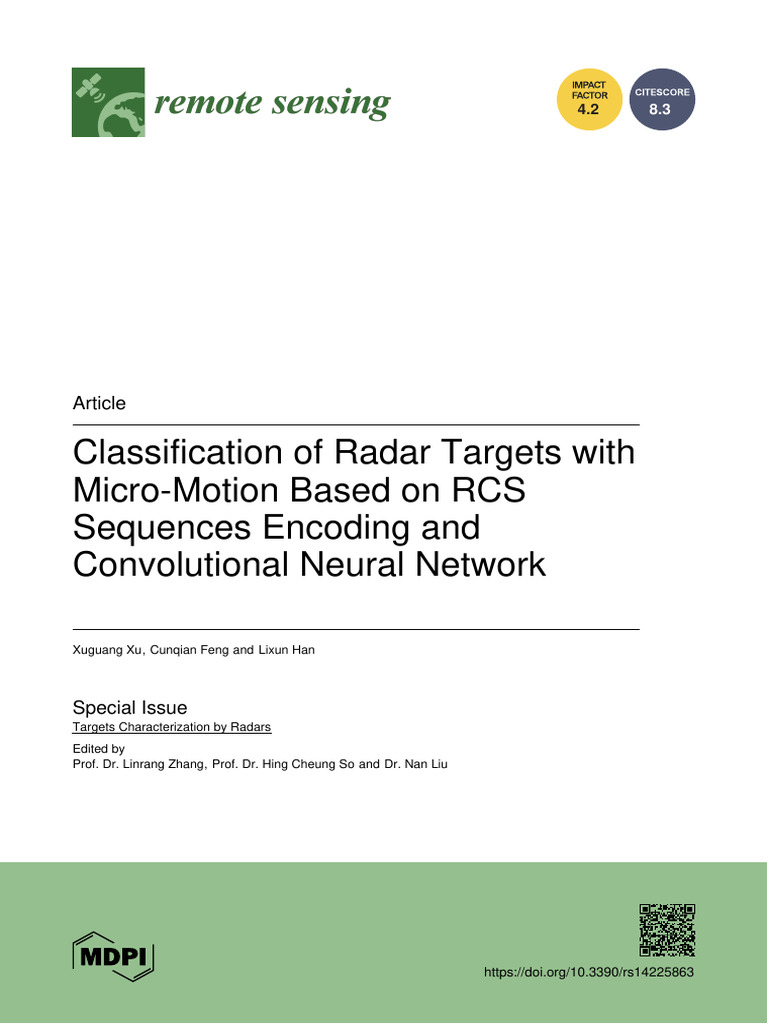 Classification of Radar Targets with Micro-Motion Based on RCS Sequences Encoding and ...