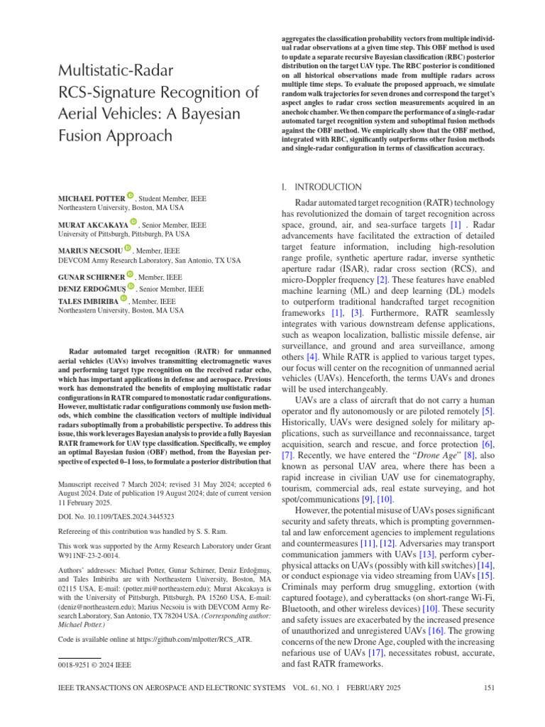 Multistatic-Radar RCS-Signature Recognition of Aerial Vehicles A ...