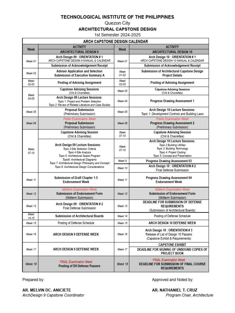 Architectural Capstone Design Calendar 2024 | PDF