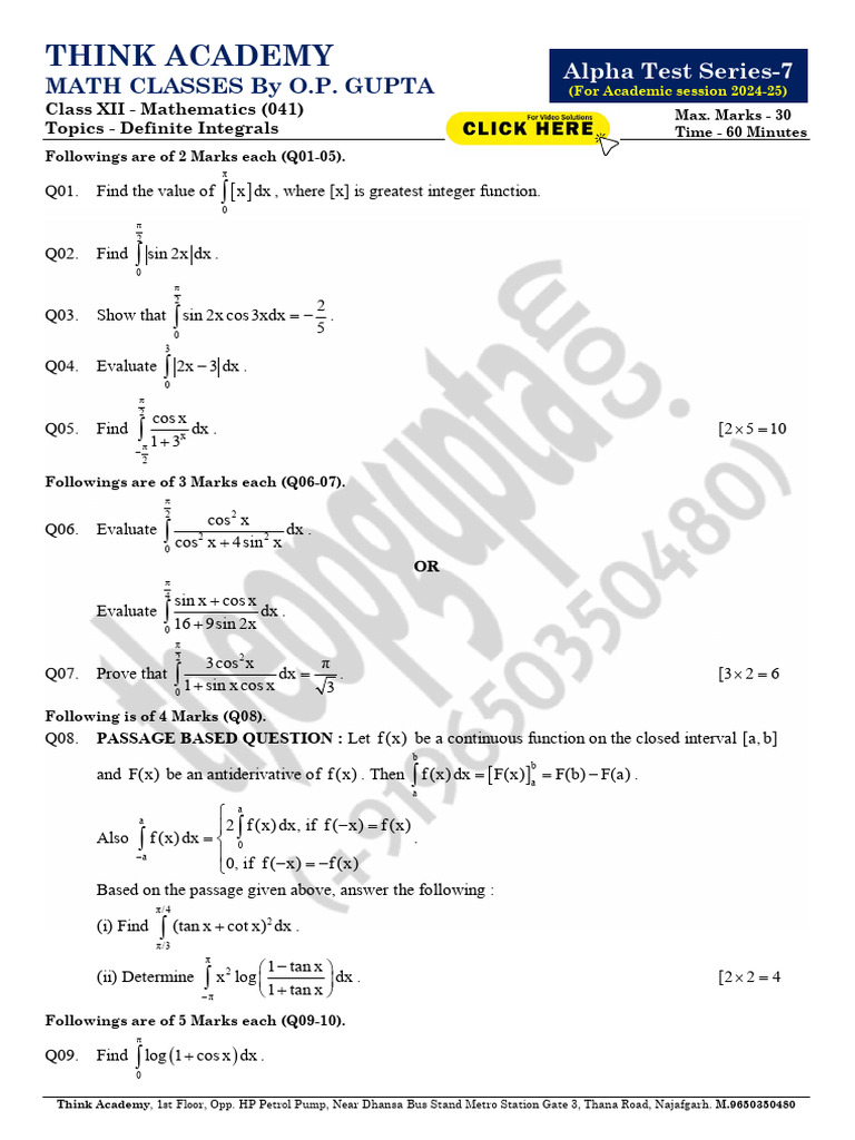 ATS-7-Definite Integrals (2024-25) by O.P. GUPTA | PDF | Trigonometric ...