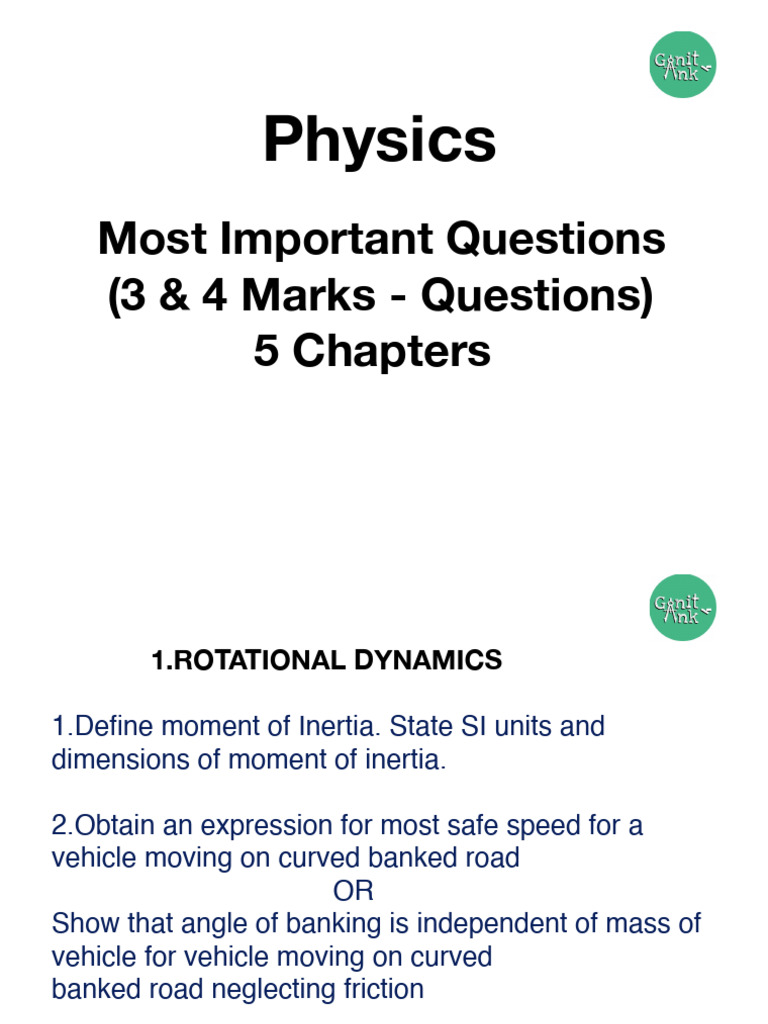 Important Physics Questions for Exams | PDF | Rotation Around A Fixed ...