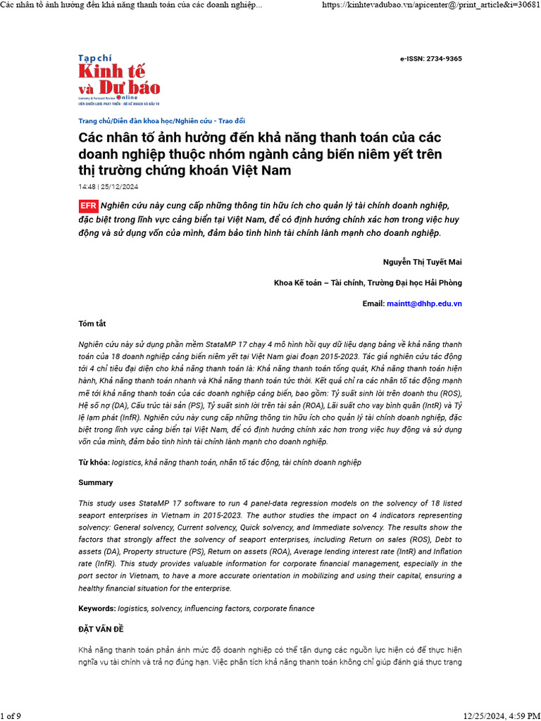 Các Nhân T NHH NG NKH N NG Thanh Toán C A Các Doanh Nghi P Thu C Nhóm Ngành C NG Bi Nniêmy T ...