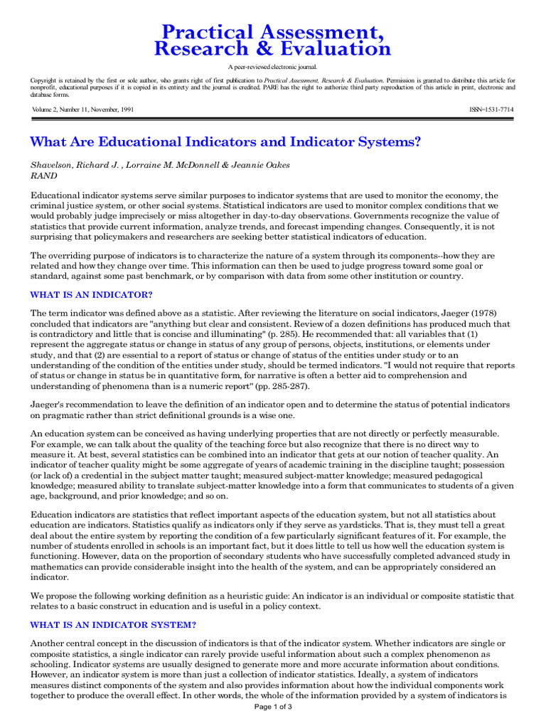 What Are Educational Indicators and Indicator System | PDF | Teachers ...
