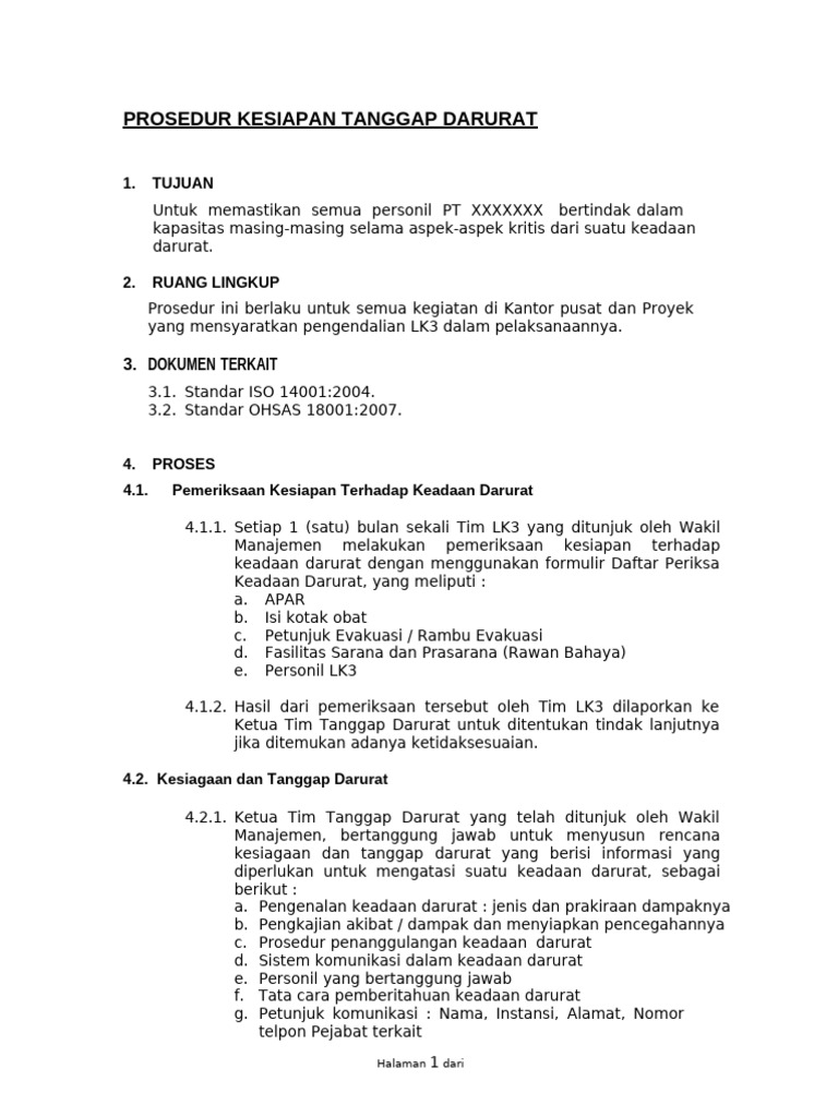 Prosedur Kesiapan Tanggap Darurat | PDF