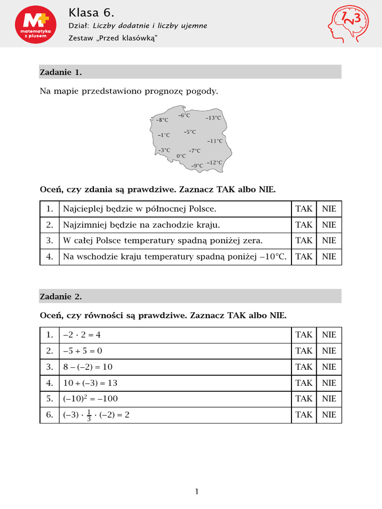 kl6-07-liczby-dodatnie-i-liczby-ujemne-zad | PDF