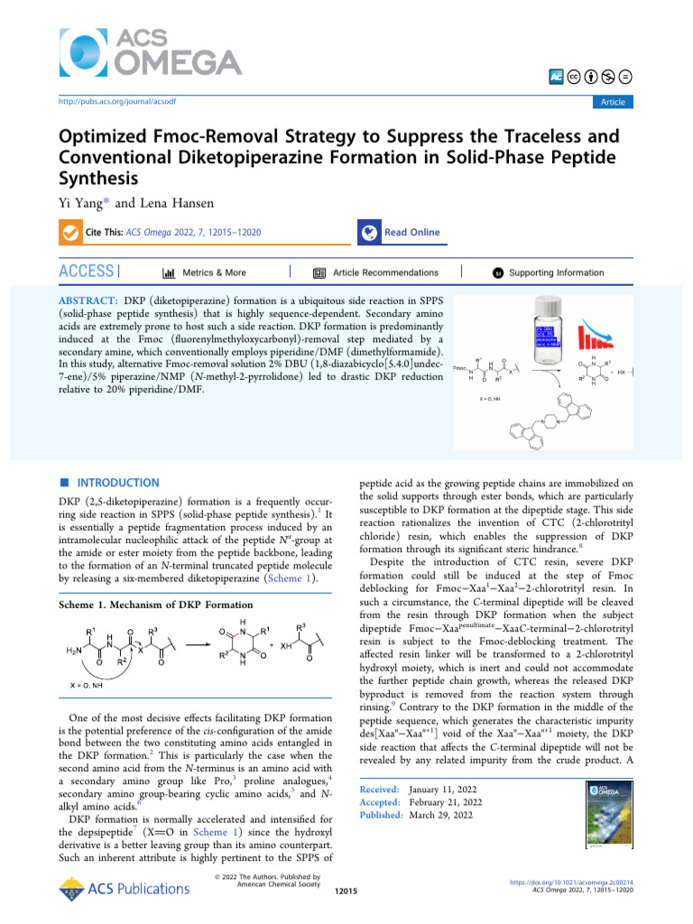 Optimized Fmoc-Removal Strategy to Suppress the Traceless and ...