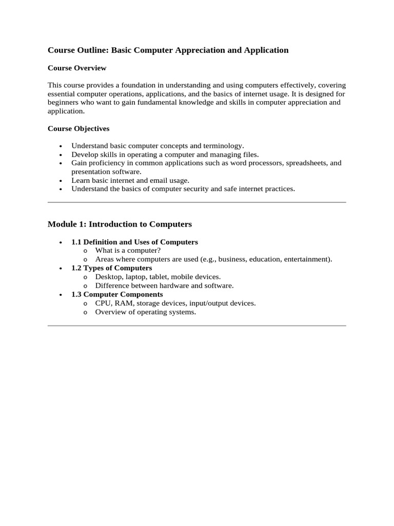 Basic Computer Appreciation and Application | PDF