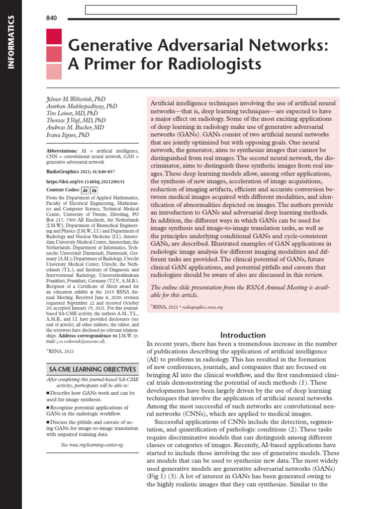 wolterink-et-al-2021-generative-adversarial-networks-a-primer-for-radiologists | PDF | Deep ...