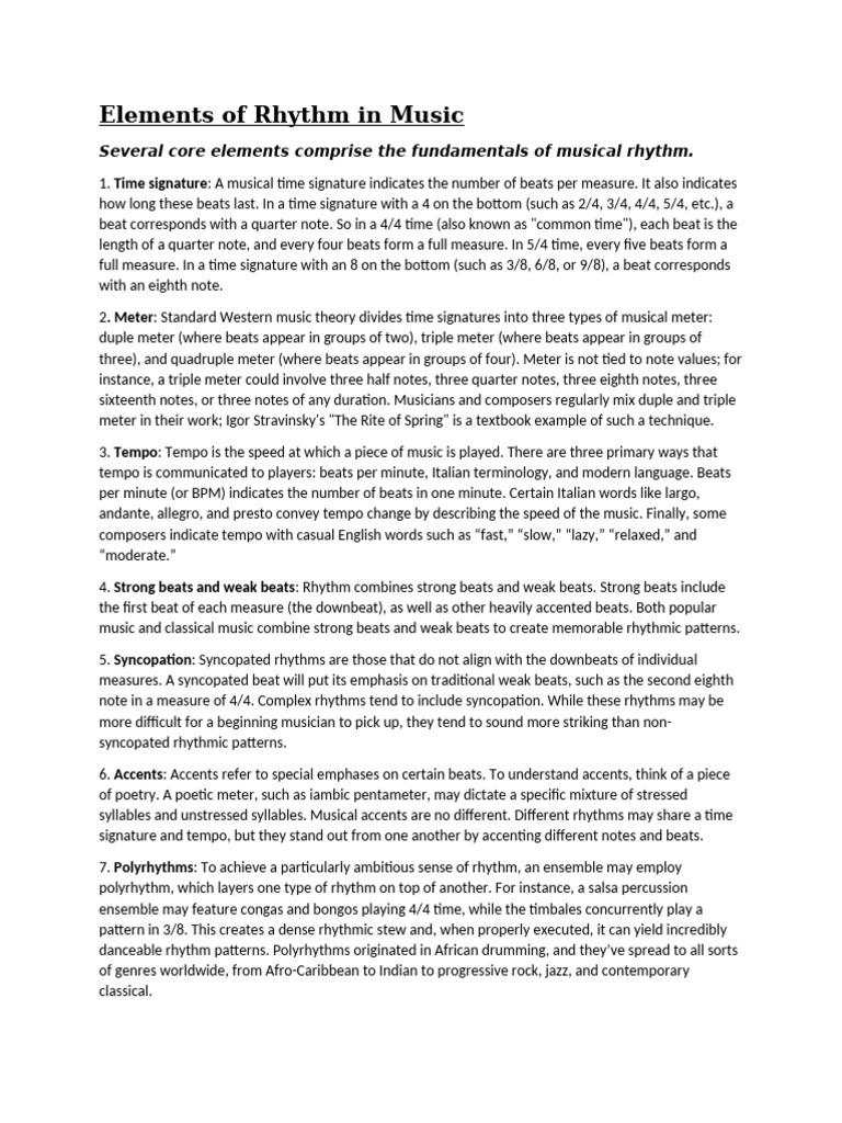 Elements of Rhythm in Music | PDF | Rhythm | Tempo