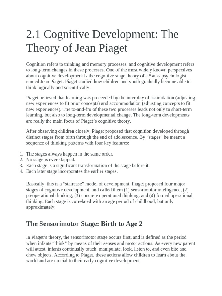 Piaget Theory of Development | PDF | Cognitive Development | Human Life ...