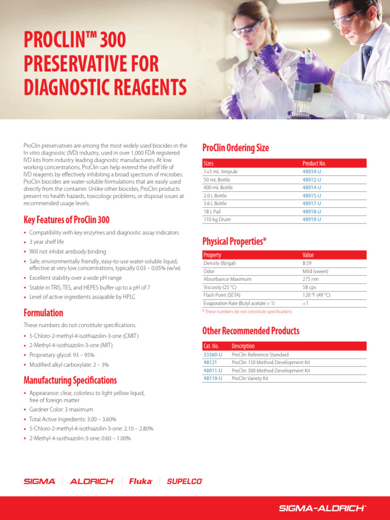 Proclin 300 Preservative For Diagnostic Reagents | PDF | Chemistry