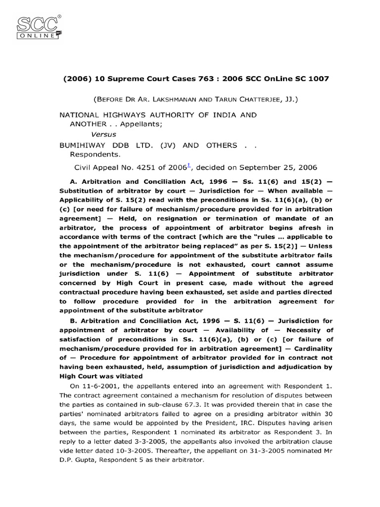 National Highways Vs Bumihiway DDB LTD | PDF | Public Law | Legal ...