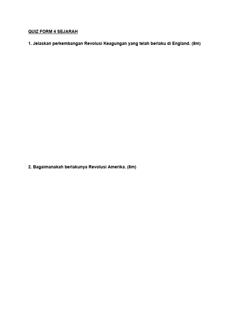 Quiz Form 4 Sejarah 25 Feb | PDF