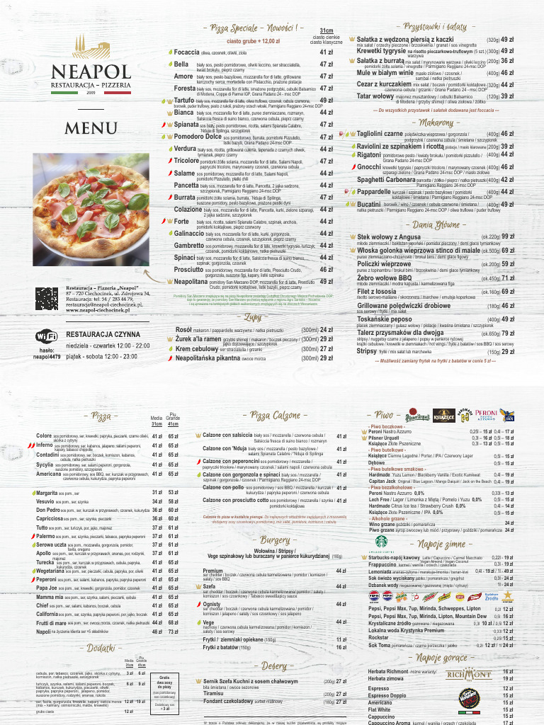 Restauracja - Pizzeria Neapol Menu 6-2024 | PDF