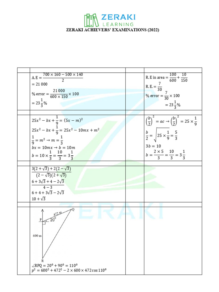 Form 3 Math Exam 2022 Marking Scheme | PDF | Mathematical Objects ...