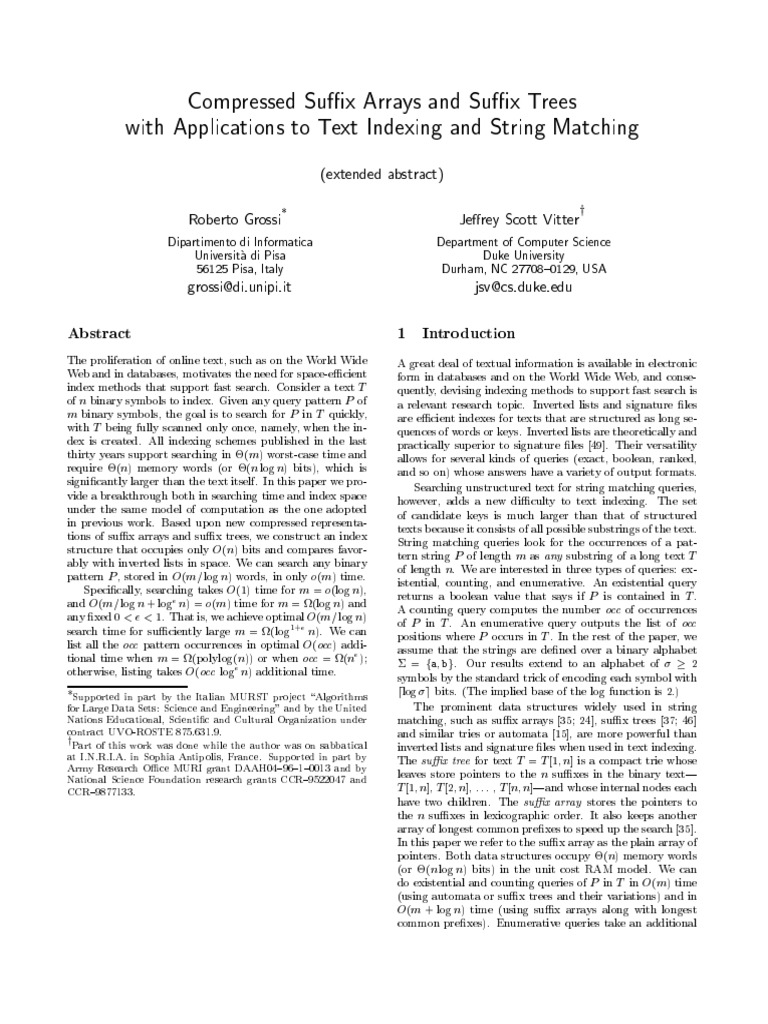 Compressed Suffix Arrays and Suffix Trees, with Applications to Text ... Compressed Suffix Arrays and Suffix Trees, with Applications to Text ...