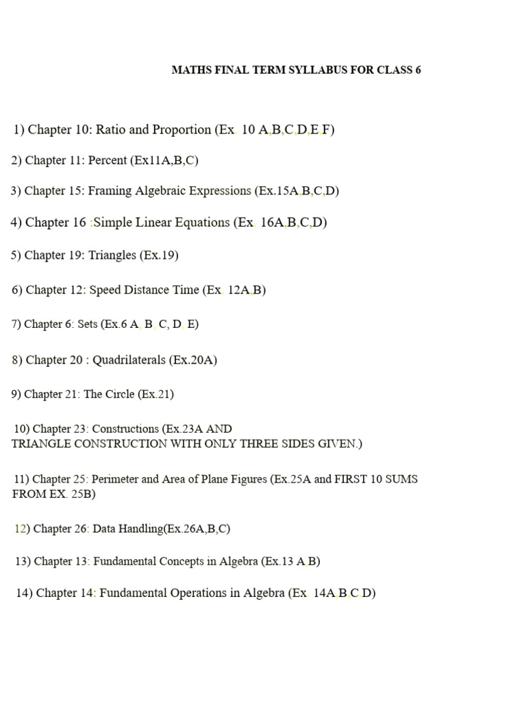 Class 6 Maths Final Syllabus | PDF