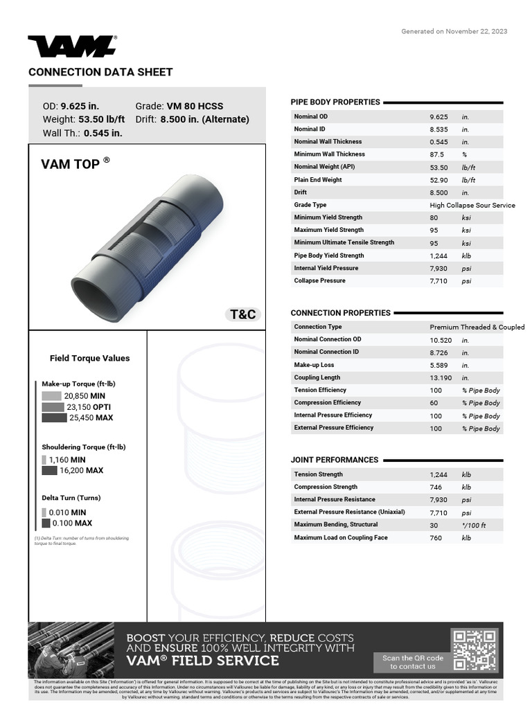 CDS VAM TOP ® 9.625in. 53.5lb-ft VM 80 HCSS Alt. Drift 8.500in. 87.5 ...