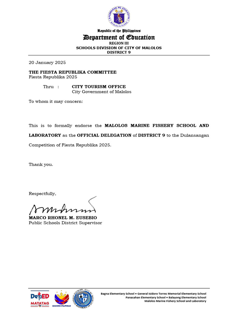 Endorsement of MMFSL For Fiesta Republika 2025 | PDF