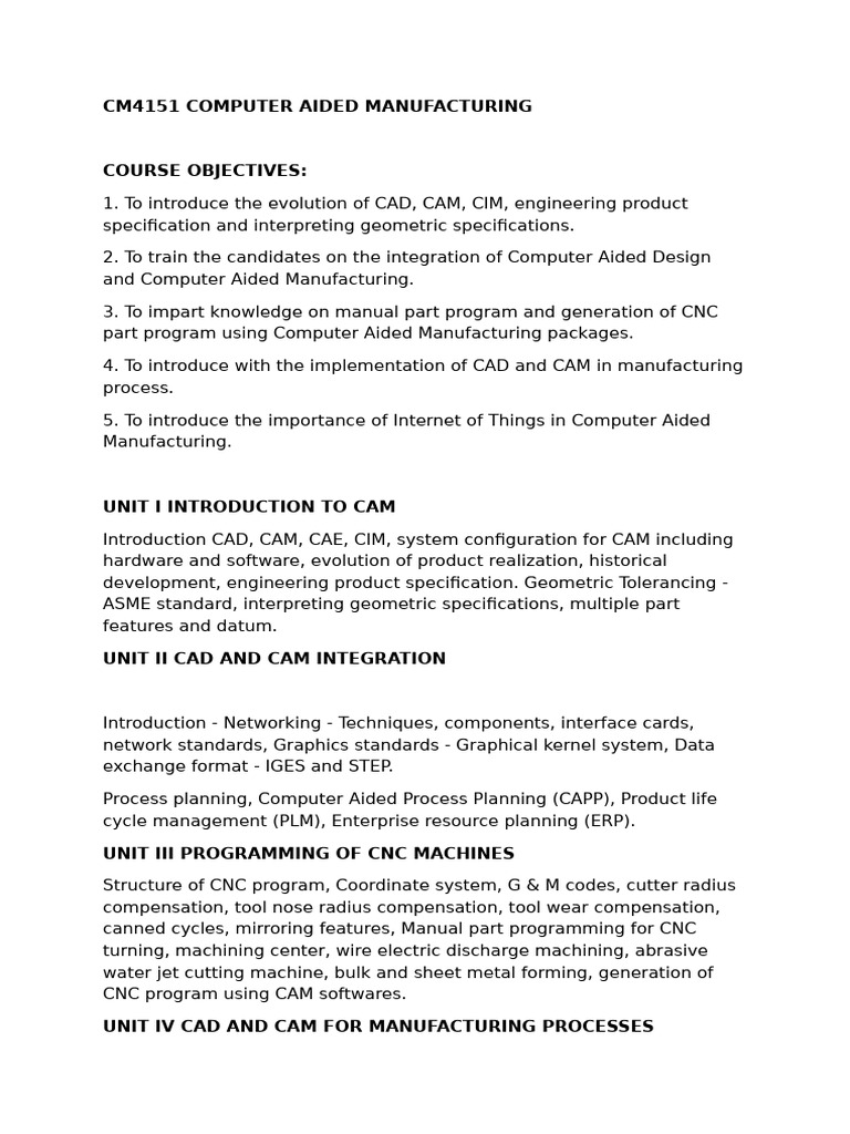 Cm4151 - Computer Aided Manufacturing Sylabus | PDF