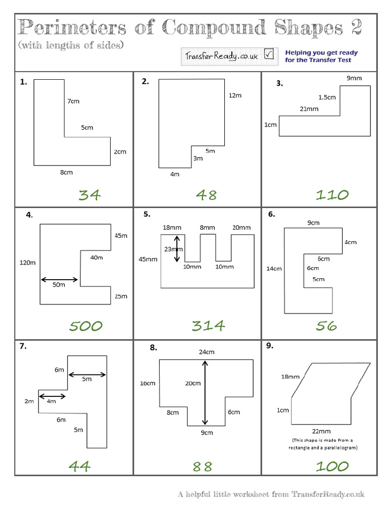 Perimeters of Compund Shapes 2 ANS | PDF