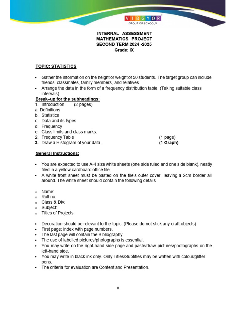 Grade IX Statistics Project Guide | PDF